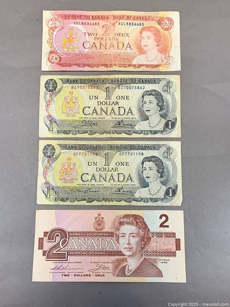 Canadian $1 and $2 banknotes, 1973-1986 | Maxsold