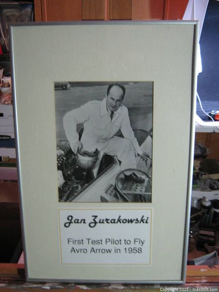Framed photograph Jan Zurakowski first Avro Arrow flight 1958 | Maxsold