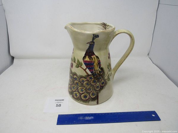 Vintage ceramic peacock pitcher vase | Maxsold