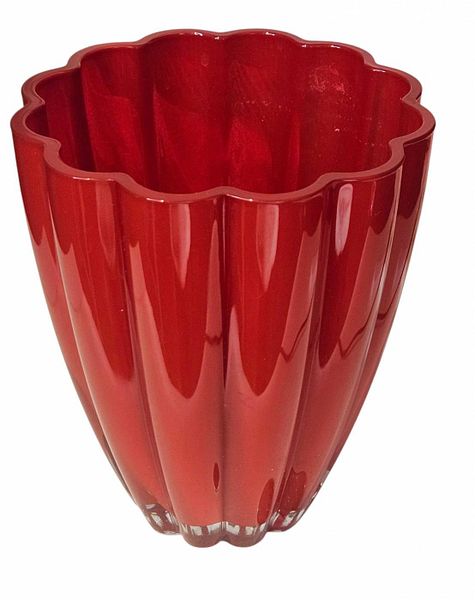 Ruby Red Fluted Glass Vase 7" | Maxsold