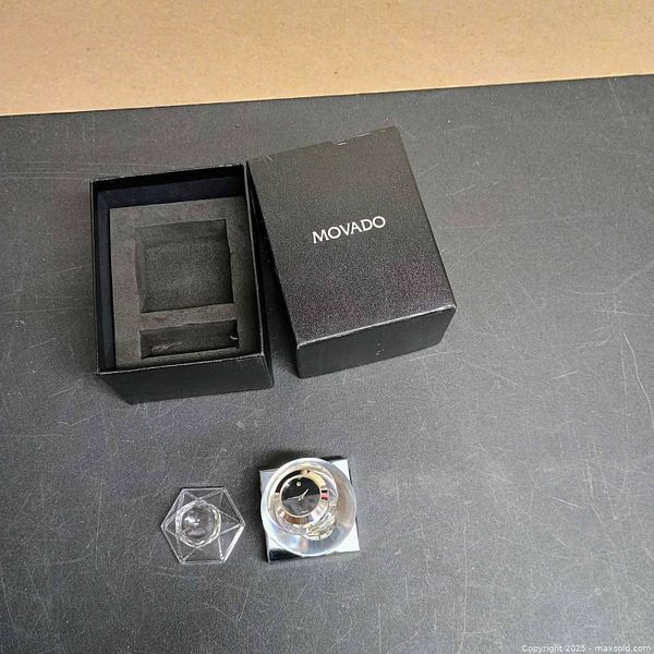 Movado crystal sphere desk clock with box | Maxsold