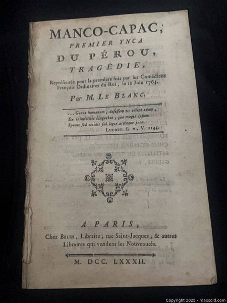 1782 French play script “Manco-Capac” | Maxsold