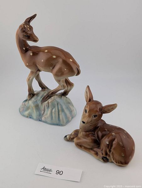 Beswick standing deer and Stafford reclining fawn porcelain figurines ...