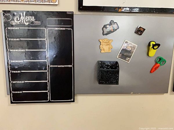 Magnetic boards with magnets and framed kitchen art | Maxsold