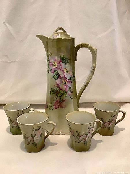 Nippon hand painted cocoa pot and 4 cups | Maxsold