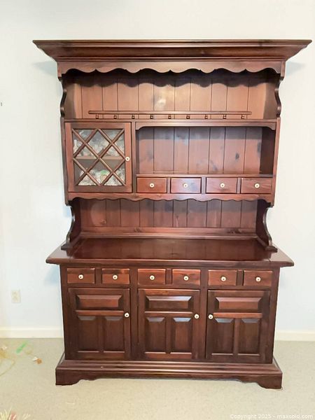 Solid wood two-piece hutch in walnut finish | Maxsold