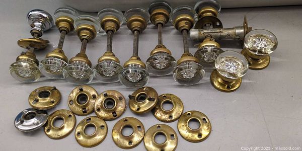 Vintage pressed-glass door knobs and brass hardware | Maxsold