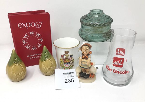 Expo 67 memorabilia, Goebel figurine, Uncola glass, Ditmar lamp base ...