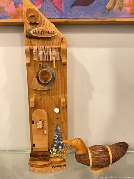 Aline Roy signed wood folk art with goose | Maxsold