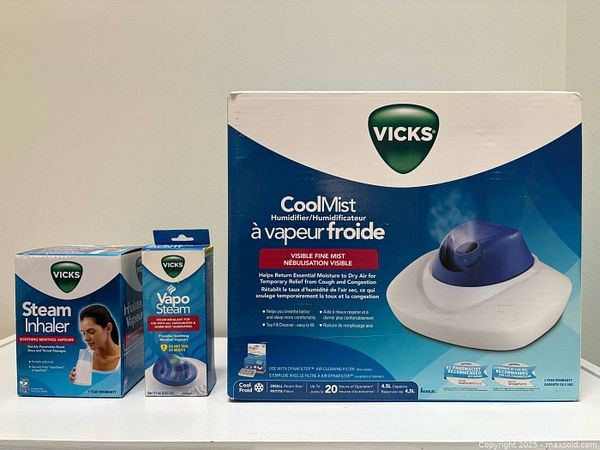 Vicks CoolMist Humidifier, Steam Inhaler & VapoSteam 177 mL | Maxsold