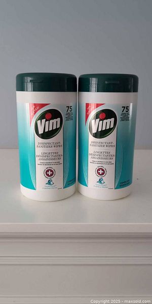 Vim disinfectant-sanitizer wipes, 75-count, 2 canisters | Maxsold