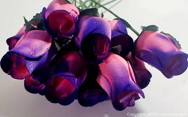12 wooden stem roses 12.5" pink purple | Maxsold