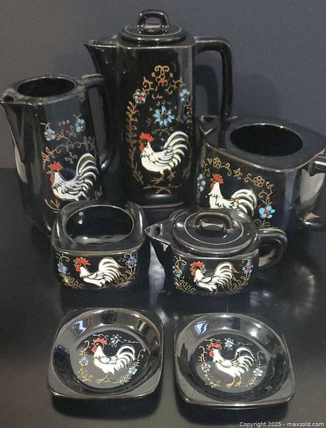 Royal Sealy Japan black rooster tea set, 7-piece | Maxsold