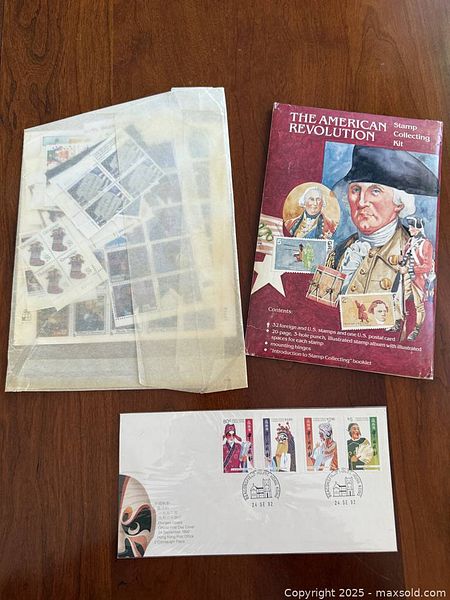 American Revolution stamp collecting kit with 1992 first day cover ...