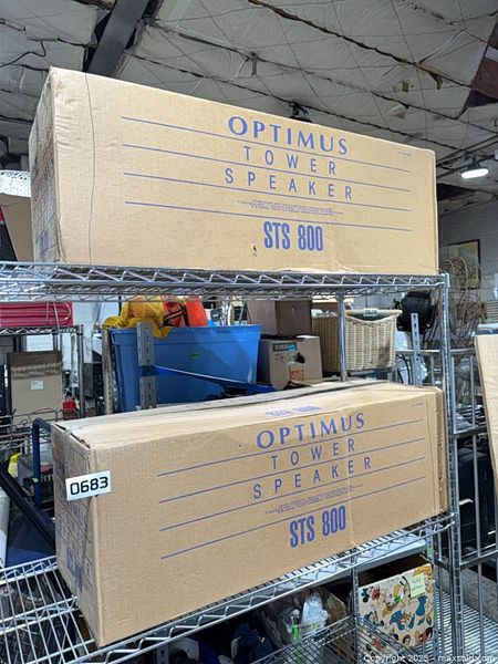 Optimus STS 800 tower speakers in boxes | Maxsold