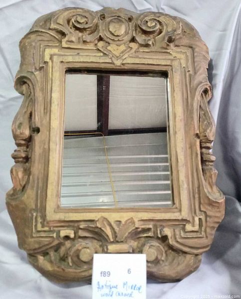 Antique hand carved wood wall mirror | Maxsold