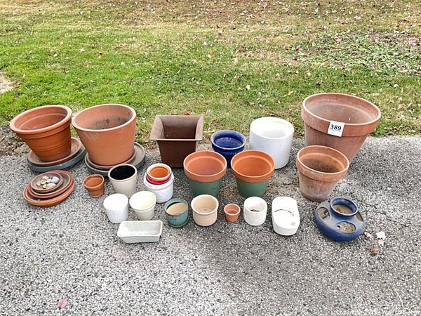Assorted ceramic, terracotta & metal garden pots | Maxsold