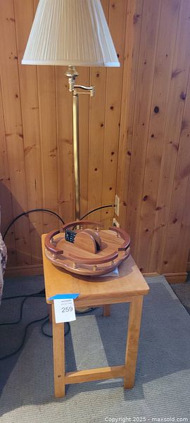Side table, floor lamp and maple turntable | Maxsold