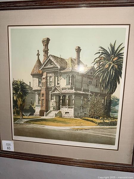 Merv Corning signed lithograph, Figueroa House, framed, 34" x 35", with ...