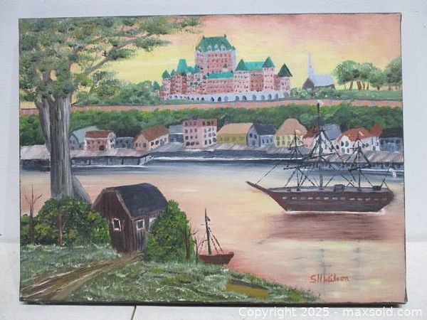 Original acrylic folk art painting of Quebec City, signed Steven Wilson ...
