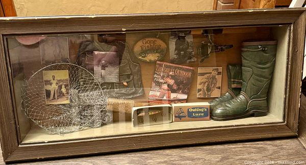 Wood Framed Fishing Shadow Box With Outing's Lure | Maxsold