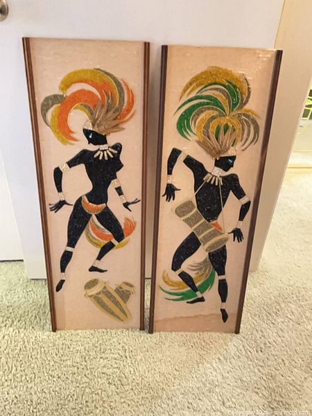 1960s gravel art calypso dancer wall panels | Maxsold