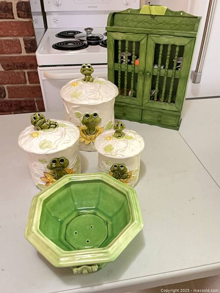 Sears Neil the Frog Canisters, Planter & Rack | Maxsold