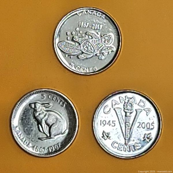3 Commemorative Canadian 5-cent Coins 1967 2005 2017 | Maxsold