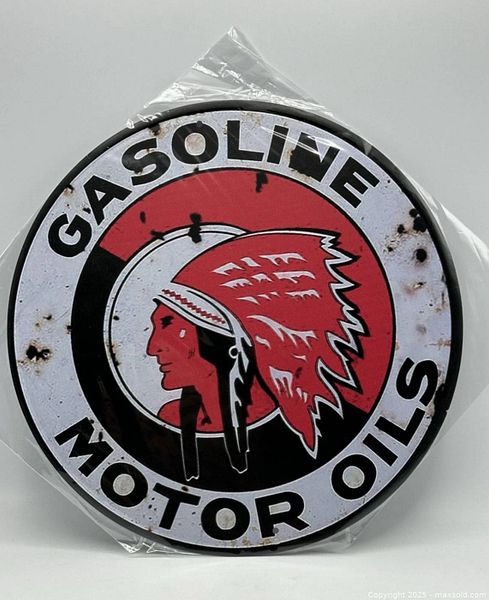 12" Gasoline Motor Oils round metal sign | Maxsold