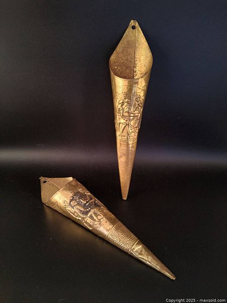 Vintage brass cone wall match holders pair | Maxsold