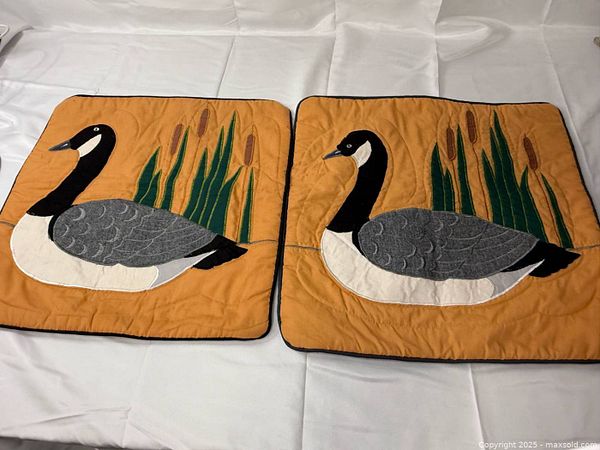 Pair quilted Canada goose throw pillows | Maxsold