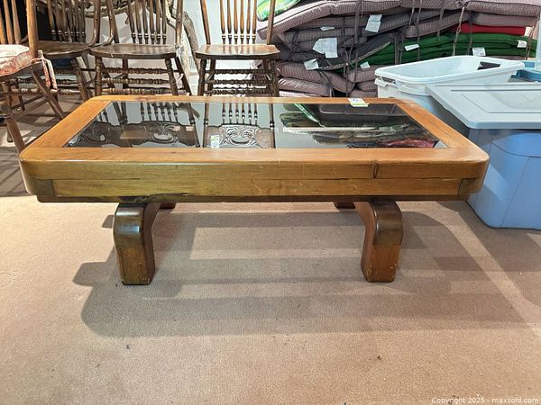 Wooden Coffee Table With Glass Inset Top | Maxsold