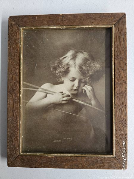Antique 1897 Cupid Asleep Print in Oak Frame | Maxsold