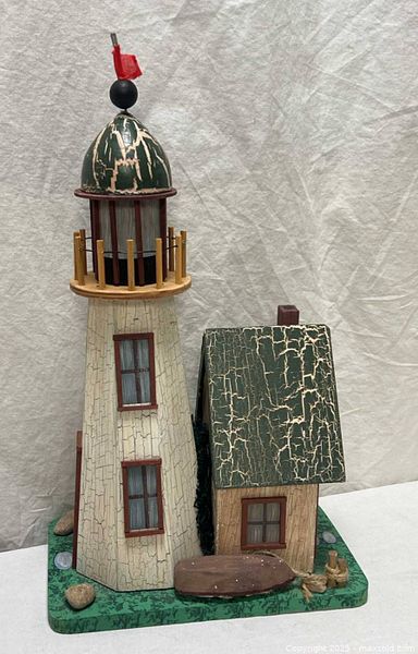 Handmade Wooden Lighthouse Sculpture 13"H | Maxsold