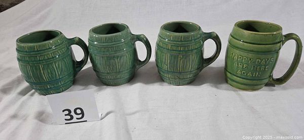 4 McCoy green barrel pottery mugs | Maxsold
