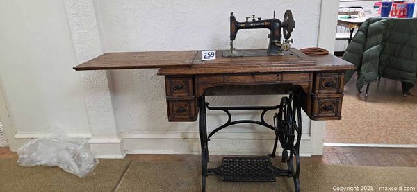 Refurbished Knickerbocker Treadle Sewing Machine With Oak Cabinet | Maxsold