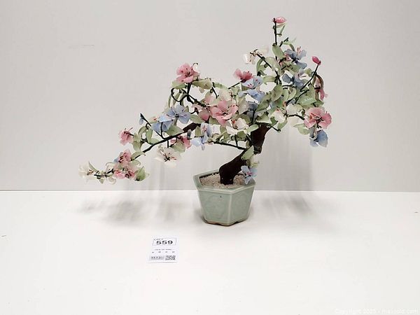 Chinese Glass Jade Stone Bonsai Tree Sculpture | Maxsold