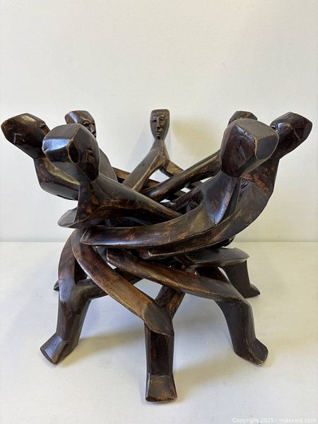 Seven-Head African Unity Wooden Sculpture 19" | Maxsold