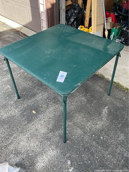 Green square folding card table | Maxsold