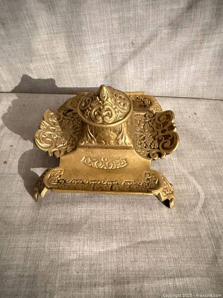 Vintage brass ornate inkwell stand 5.5" | Maxsold