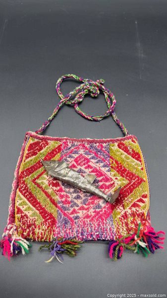 Traditional multicolor handwoven wool chuspa-style pouch with metal ...