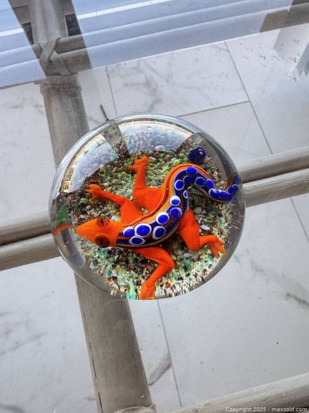 Art glass paperweight with orange salamander | Maxsold