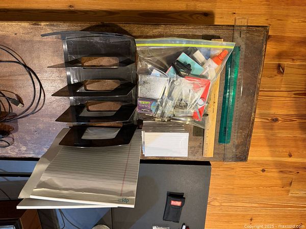 Mixed Office Supplies And 4-Tier Letter Tray | Maxsold