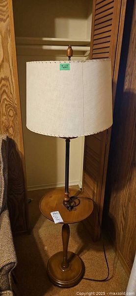Wood floor lamp with attached table | Maxsold