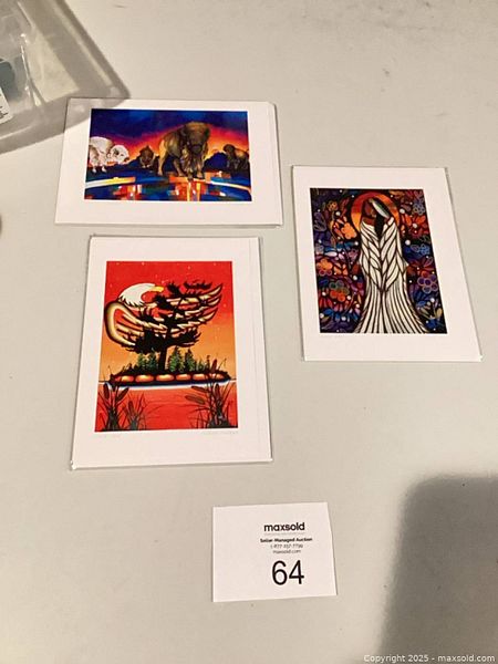 Three matted Indigenous art prints | Maxsold