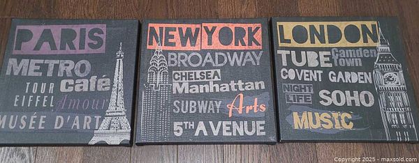 Tom Frazier City Typography Canvas Art Set of 3 | Maxsold