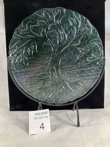 Fused Glass Disk with Tree Motif on Stand | Maxsold