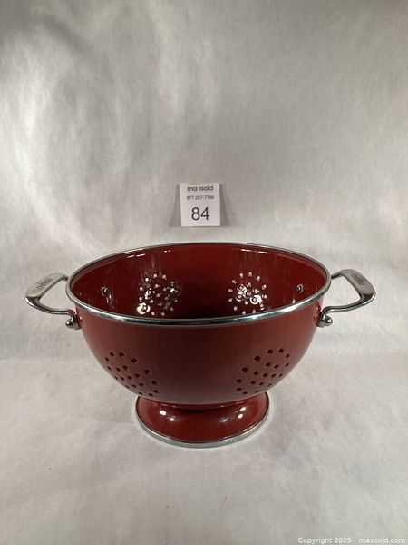 Paderno cherry red enamel colander | Maxsold