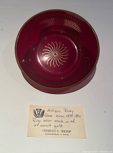 Antique Ruby Glass Bowl with 24K Gold Decoration | Maxsold