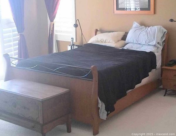 Sleigh-Style Queen Bed Frame, Wood & Metal | Maxsold